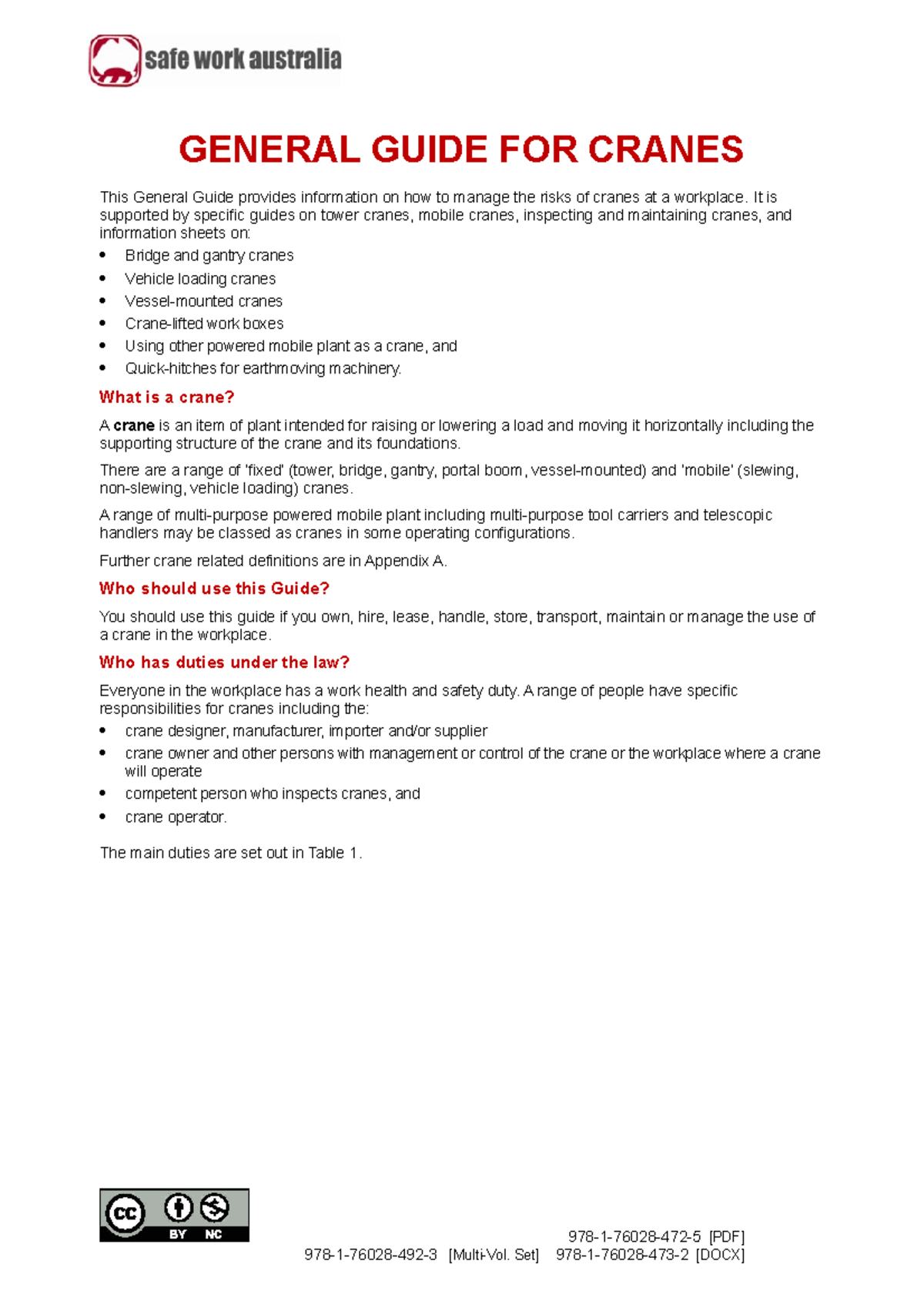 General guide for cranes - GENERAL GUIDE FOR CRANES This General Guide provides information on ...