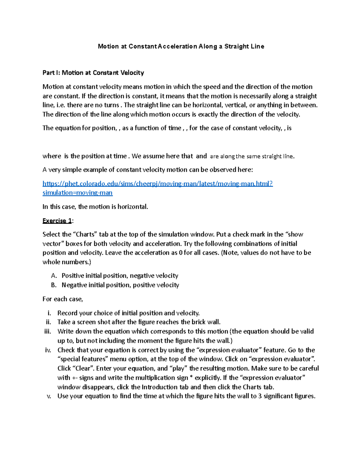 1D motion LAB 3 - Lab 3 - Motion at Constant Acceleration Along a ...