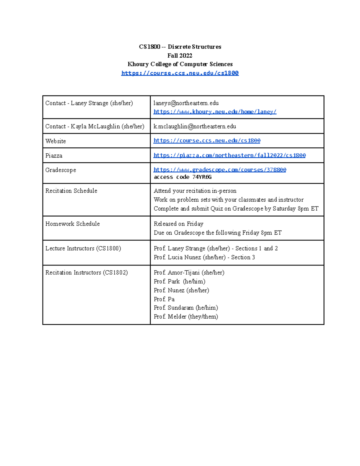 CS 1800 Syllabus - Professor Lucia Nunez - CS1800 - Discrete Structures ...