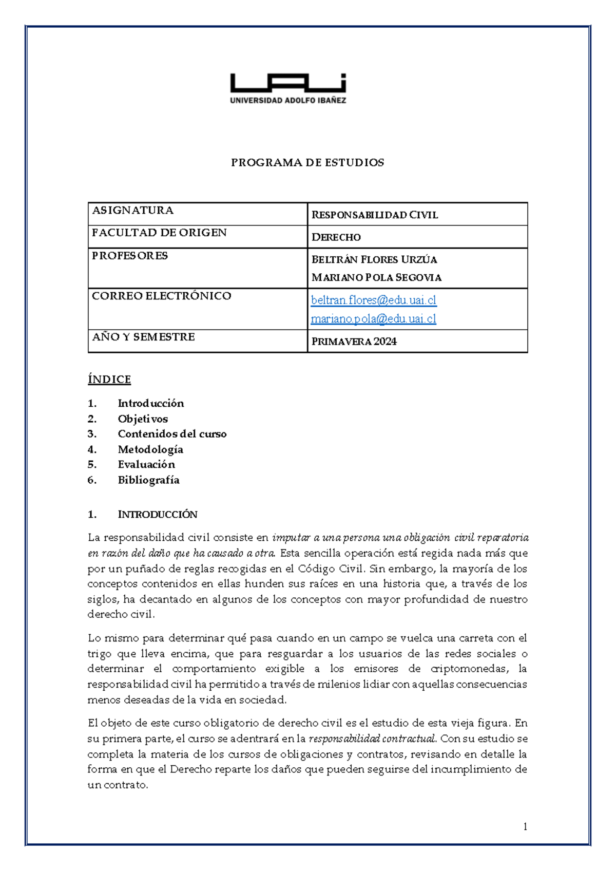 Httpswebc.uai.clpluginfile - PROGRAMA DE ESTUDIOS ASIGNATURA RESPONSABILIDAD CIVIL FACULTAD DE ...