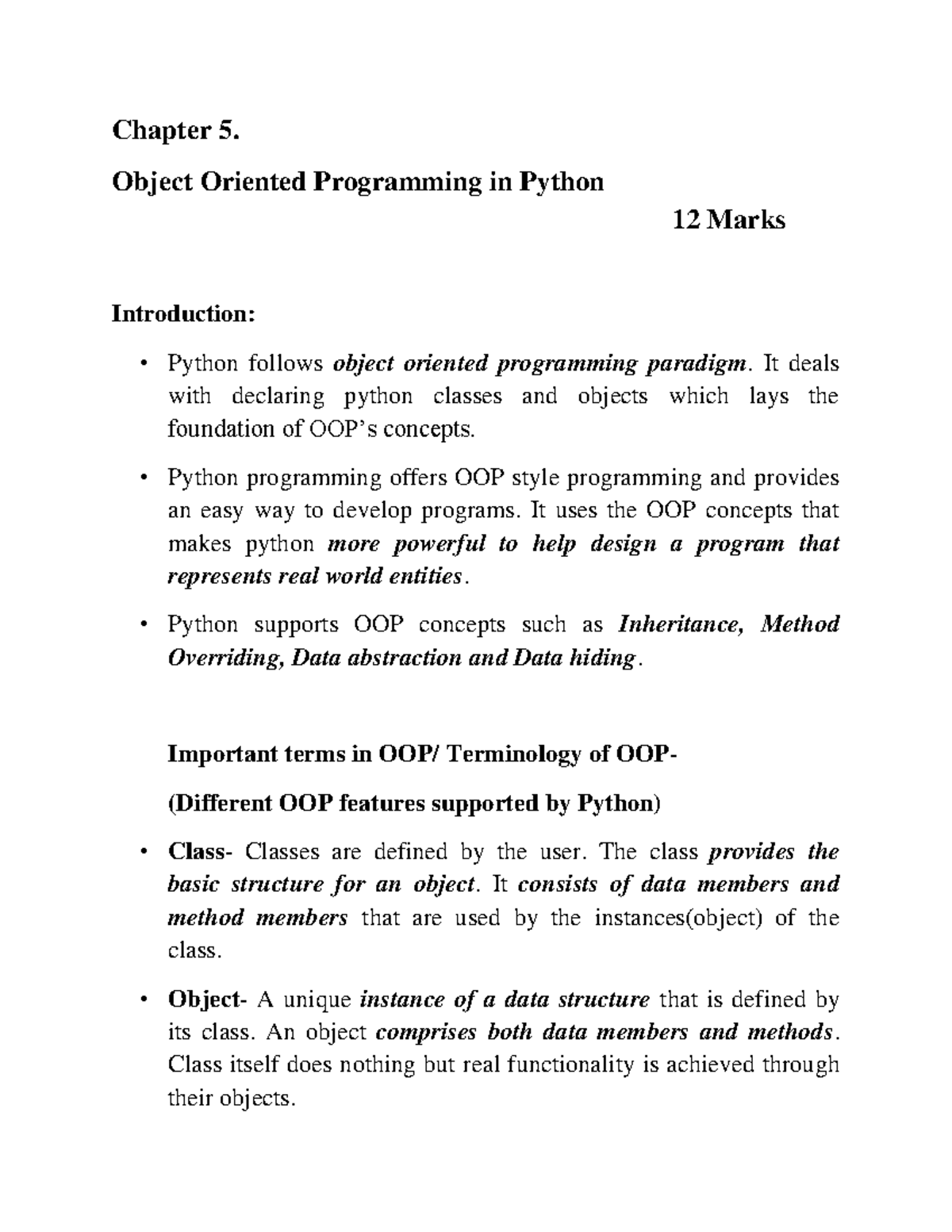 PY CW2326 - Lecture notes 1 - Chapter 5. Object Oriented Programming in ...