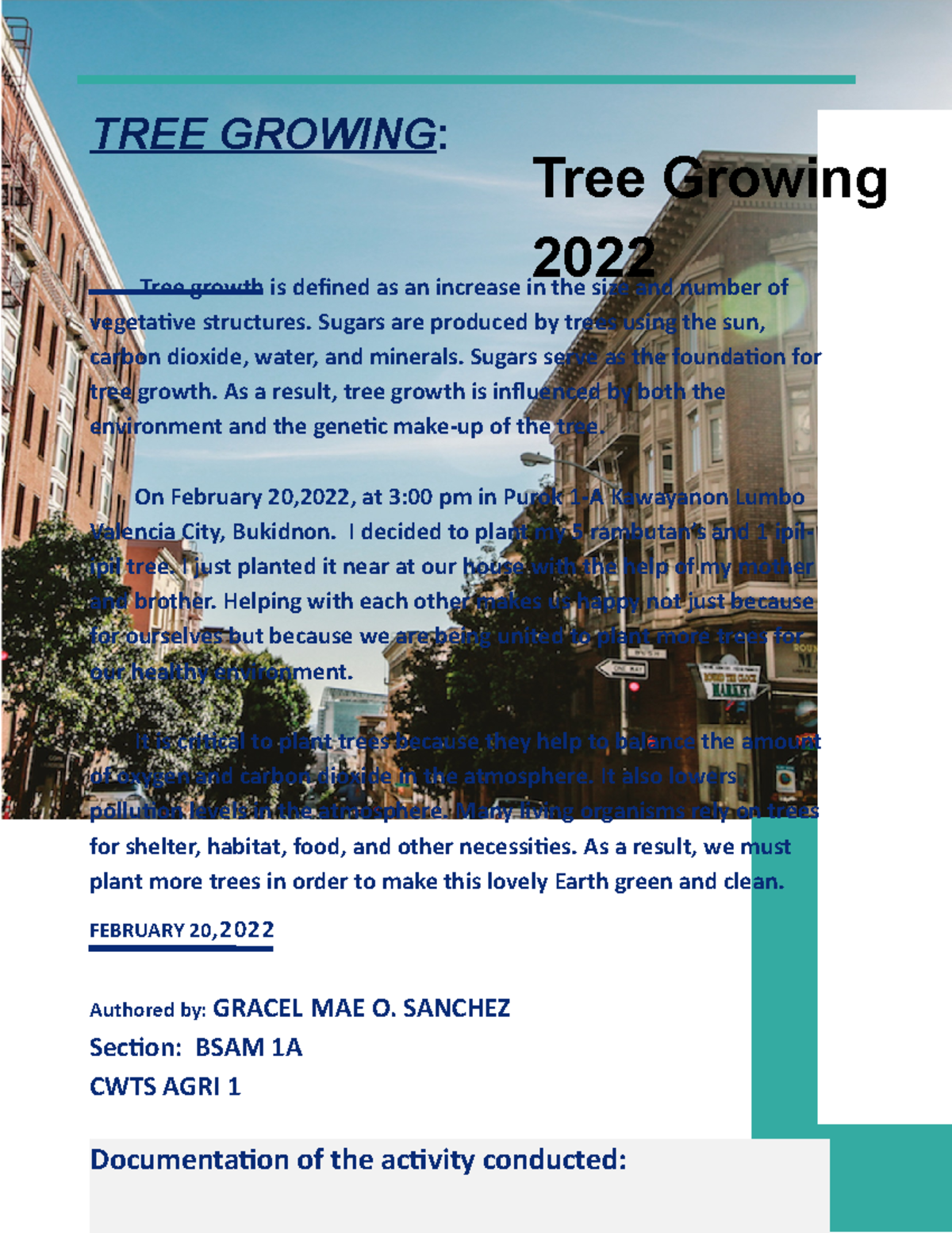 Sanchez,Gracel Mae TREE Growing Narrative report - 1 FEBRUARY 20 ...