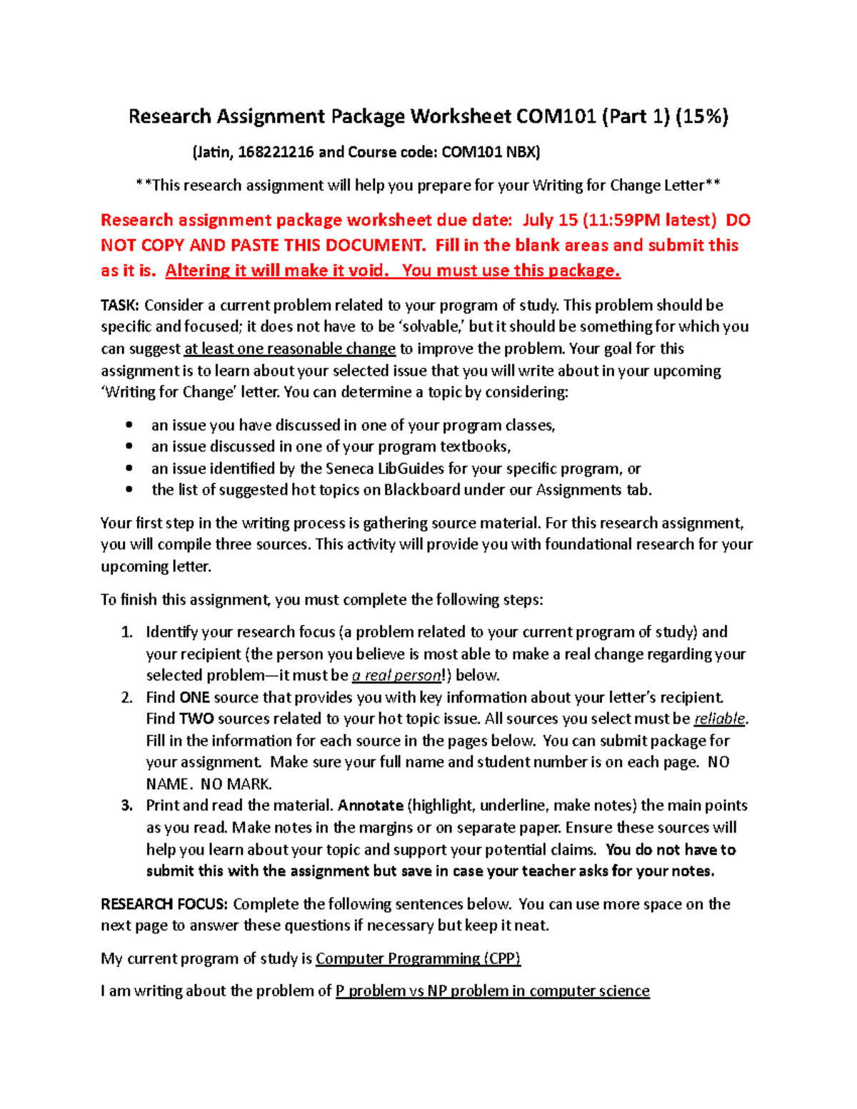 COM101 Research Assignment Package(2) (1)(1)(1)(1) - Research Assignment Package Worksheet ...