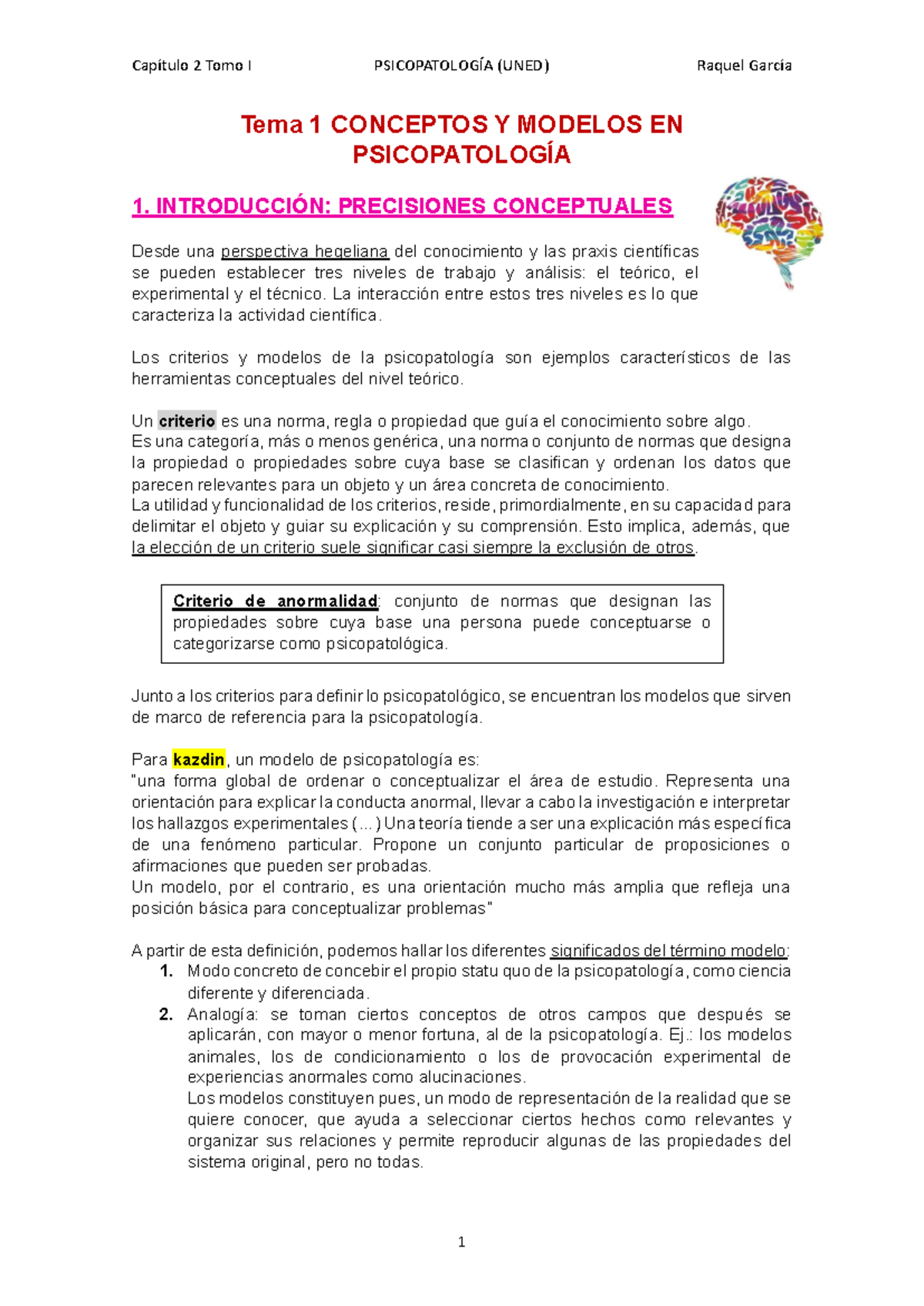 TEMA1 - Tema 1 (capit.2 libro I) 1PP - Manual De Psicopatología Volumen ...