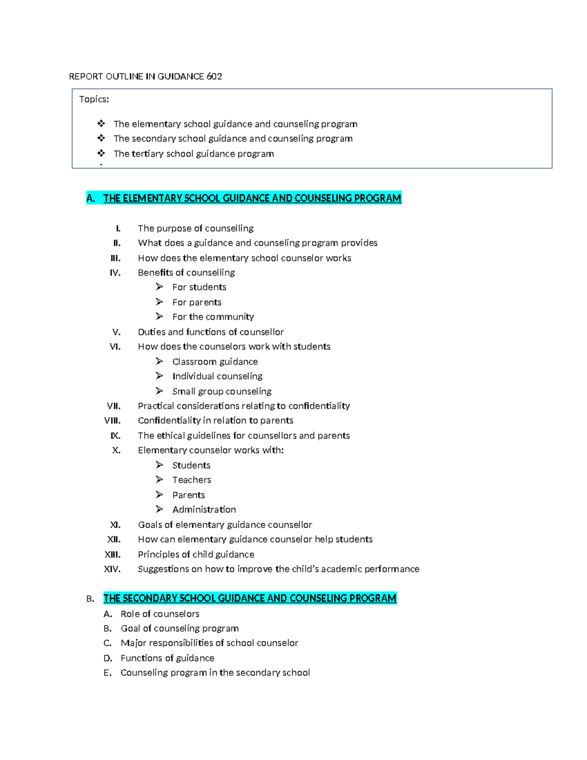 Report Outline IN Guidance 602 - REPORT OUTLINE IN GUIDANCE 602 A. THE ...