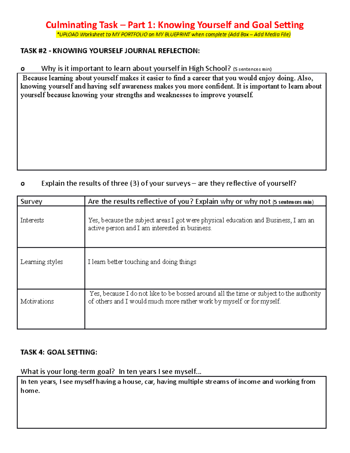 Part 1 Worksheet - Entrepreneurship - Culminating Task – Part 1 ...