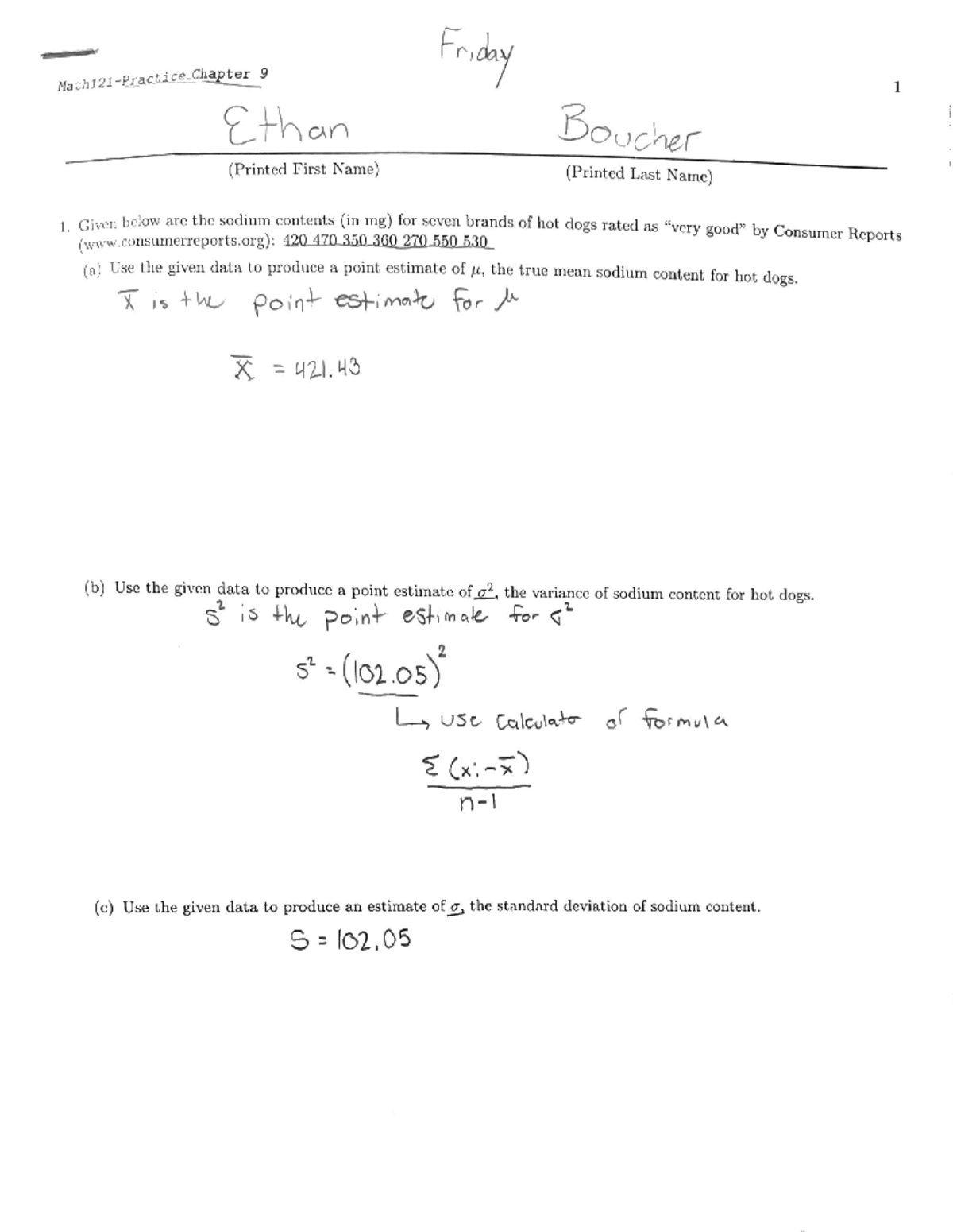 Practice Chapter 9 - MATH-306 - Studocu