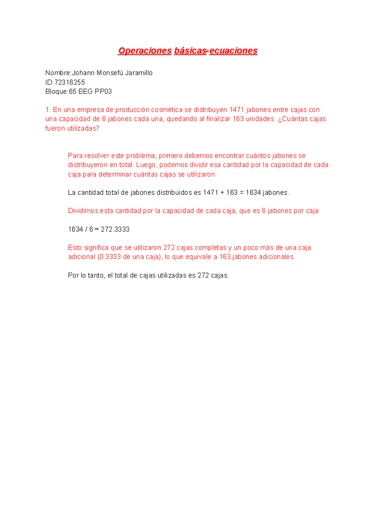 Operaciones básicas-ecuaciones - Operaciones básicas-ecuaciones Nombre ...