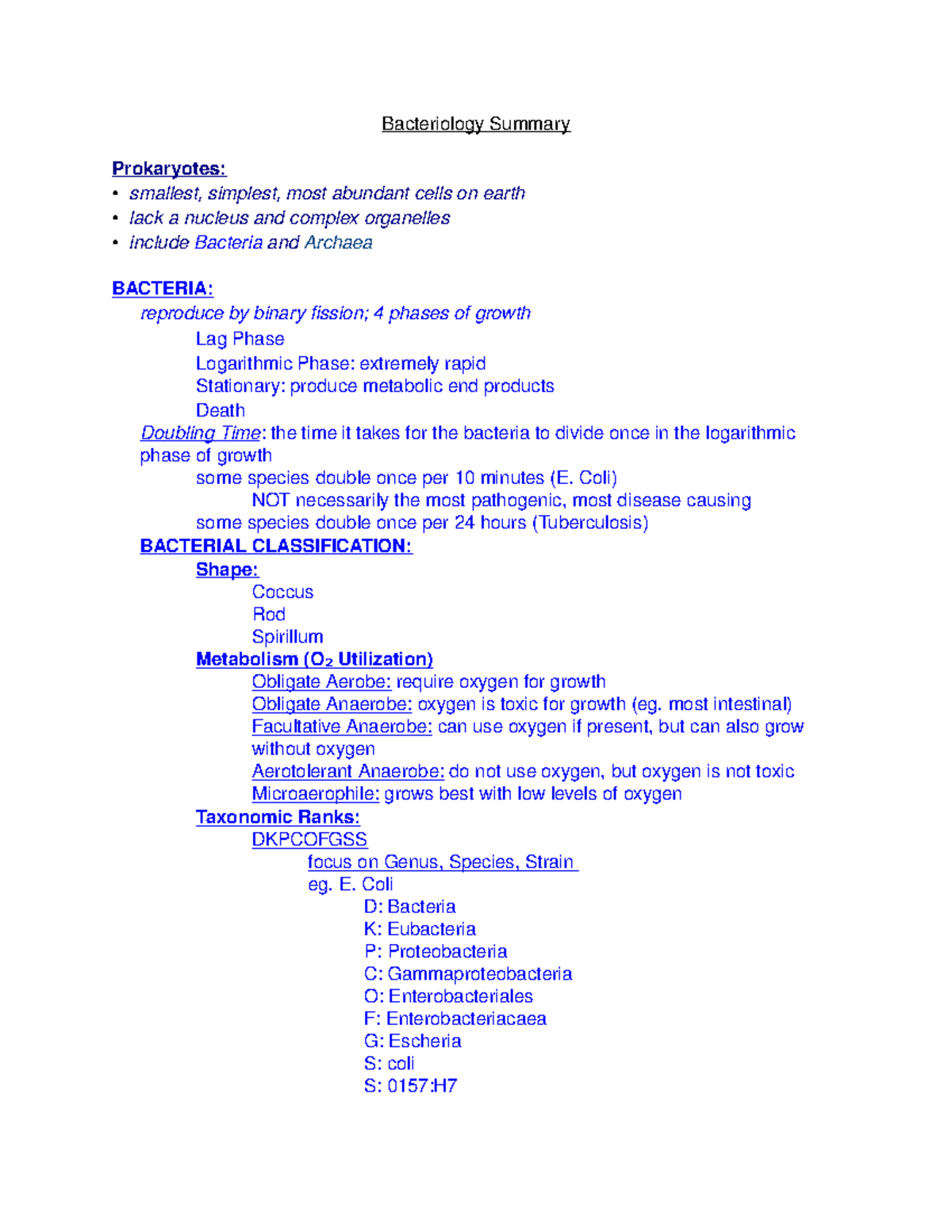 Bacteriology Summary - McCormick - Bacteriology Summary Prokaryotes ...