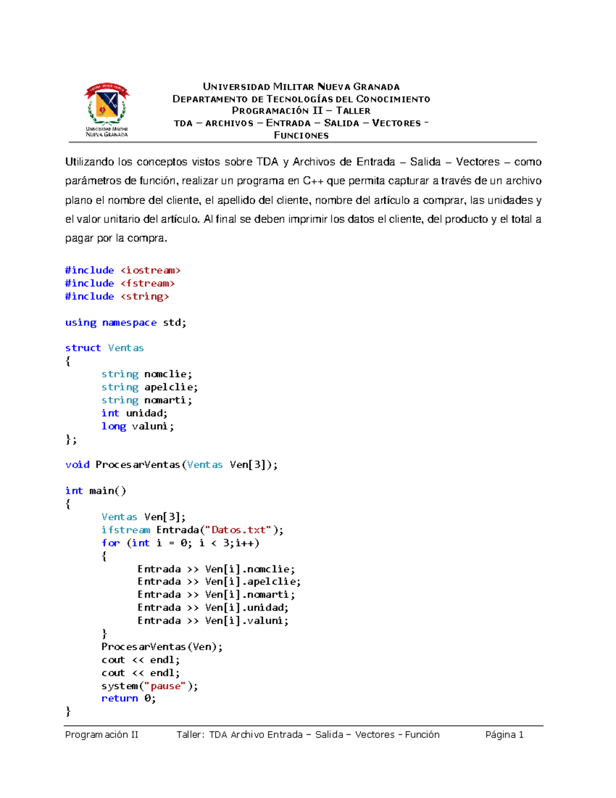 Taller N° 7 - TDA-Archivos IO y Arreglos-Funcion - Programación II ...