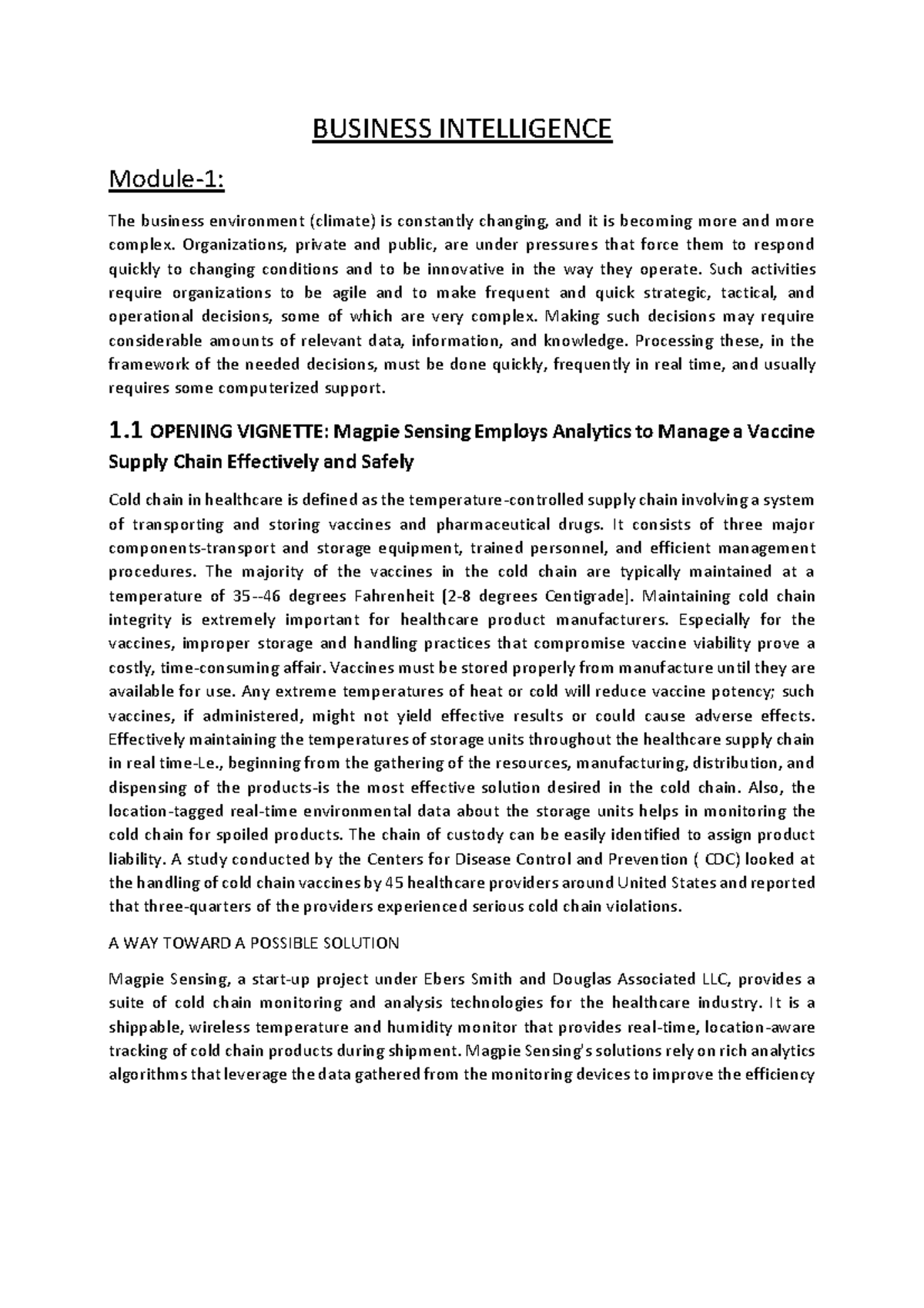 BI Module 1 - BUSINESS INTELLIGENCE Module- 1 : The business ...