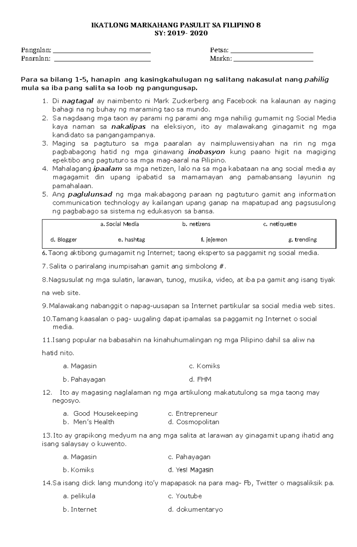 Ilide.info-filipino-8-3rd-quarter-examination-pr 3c93b7f424926 ...
