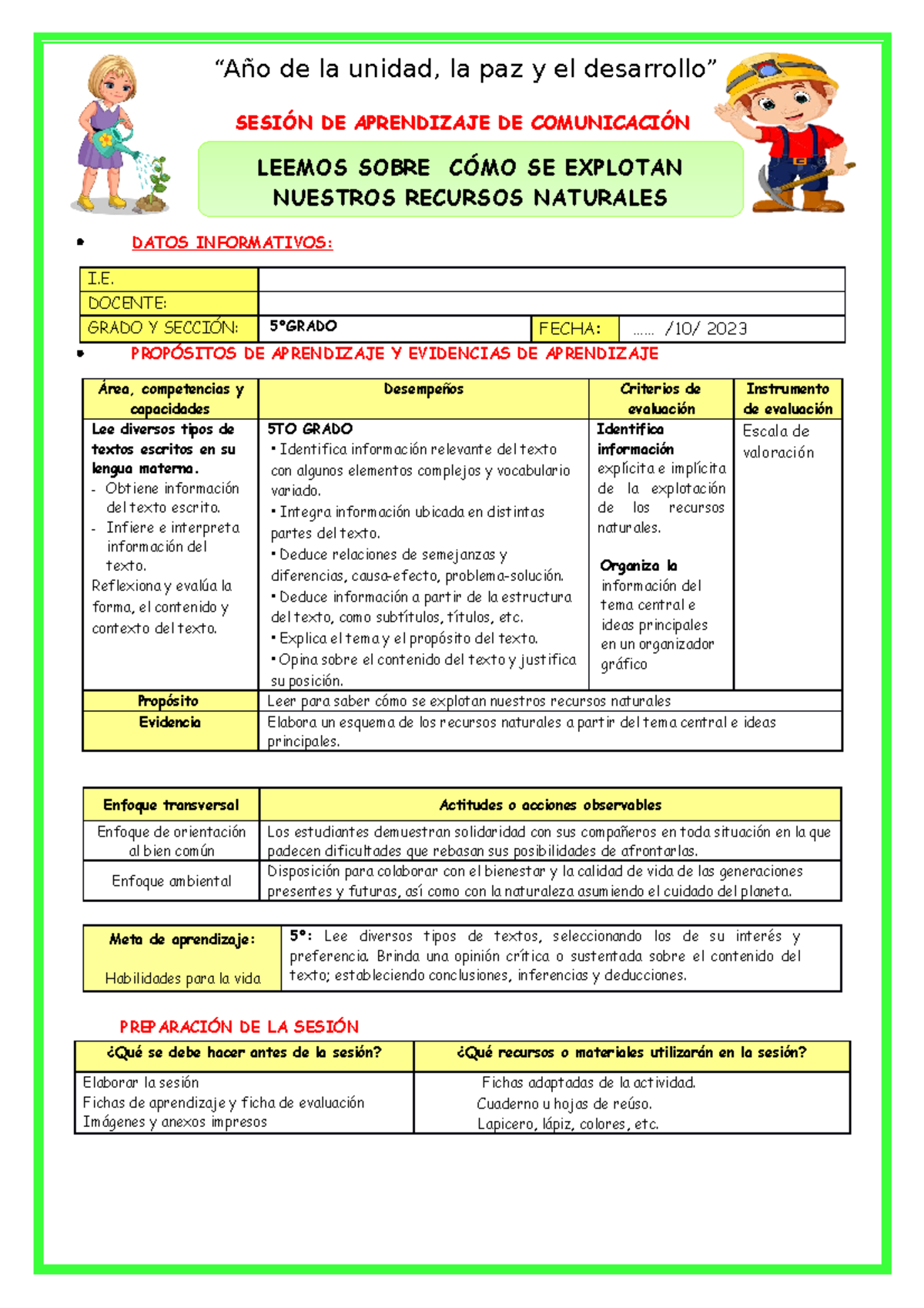 SES-LUN-COM- Leemos Sobre CÓMO SE Explotan Nuestros Recursos Naturales - SESIÓN DE APRENDIZAJE ...