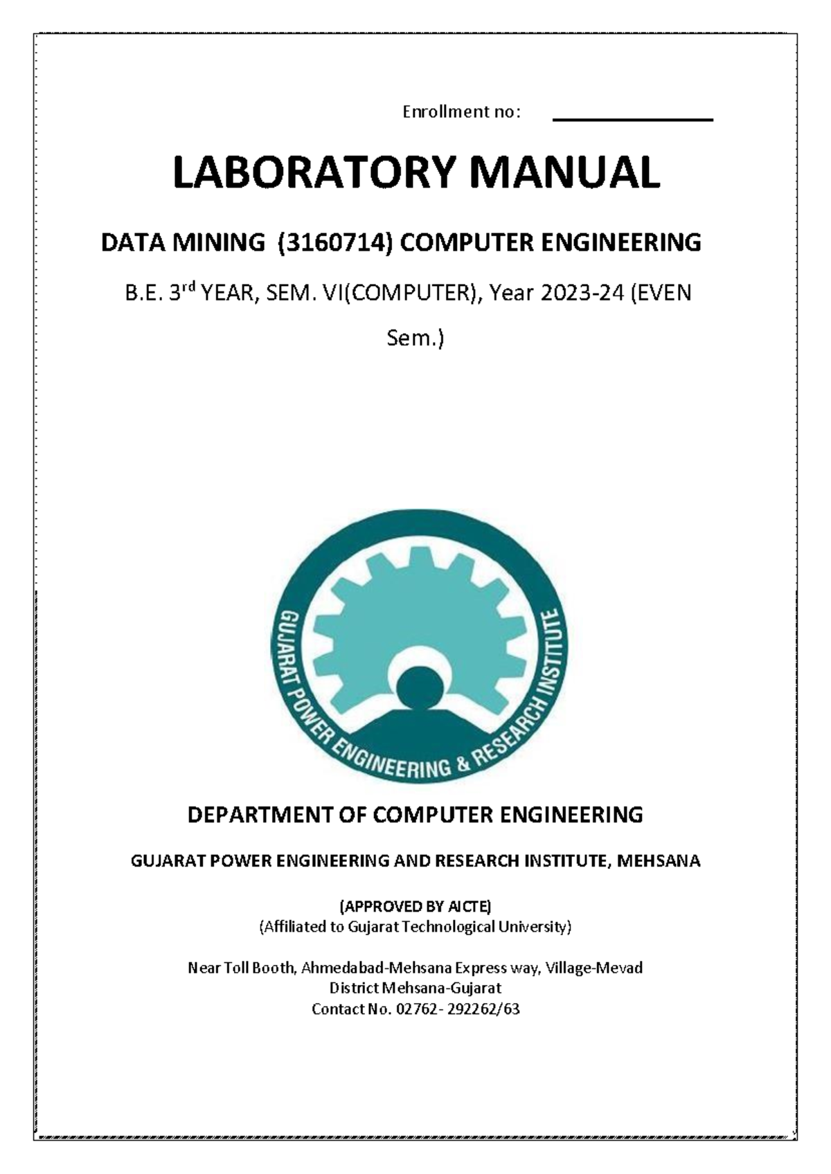 Datamining - Enrollment no: LABORATORY MANUAL DATA MINING (3160714) COMPUTER ENGINEERING B. 3 rd ...