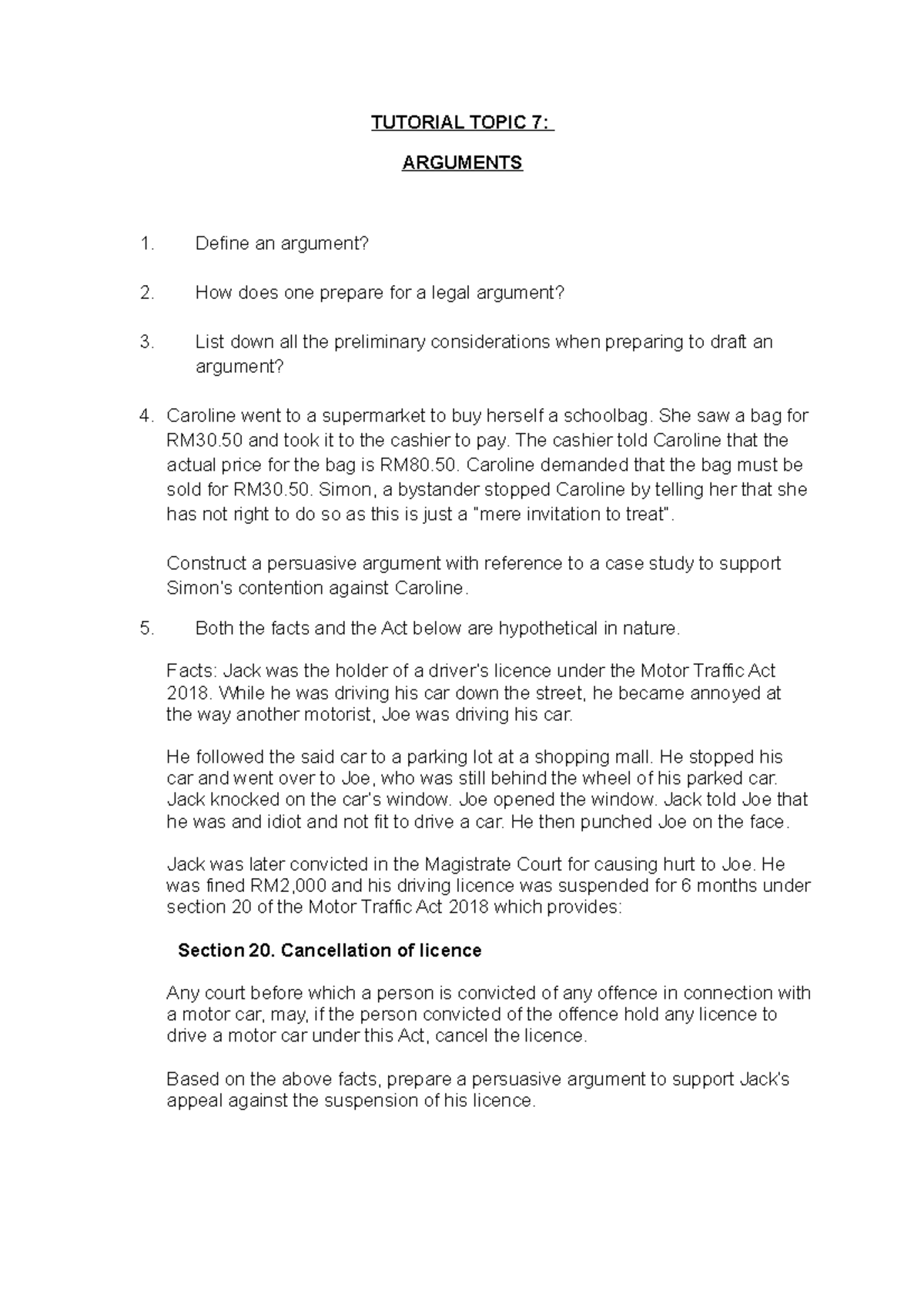 TW13 Arguments - TUTORIAL TOPIC 7: ARGUMENTS Define an argument? How ...
