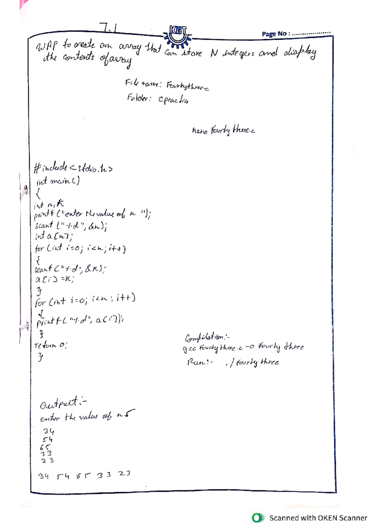 Programming File 43 52 7 Page No Wap To Create Am Array That Can