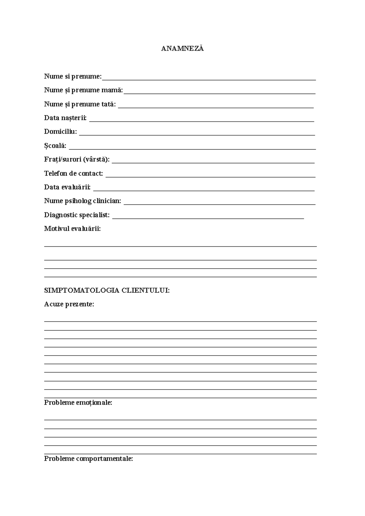 Anamneza Raluca docx - ANAMNEZĂ Nume si - Studocu