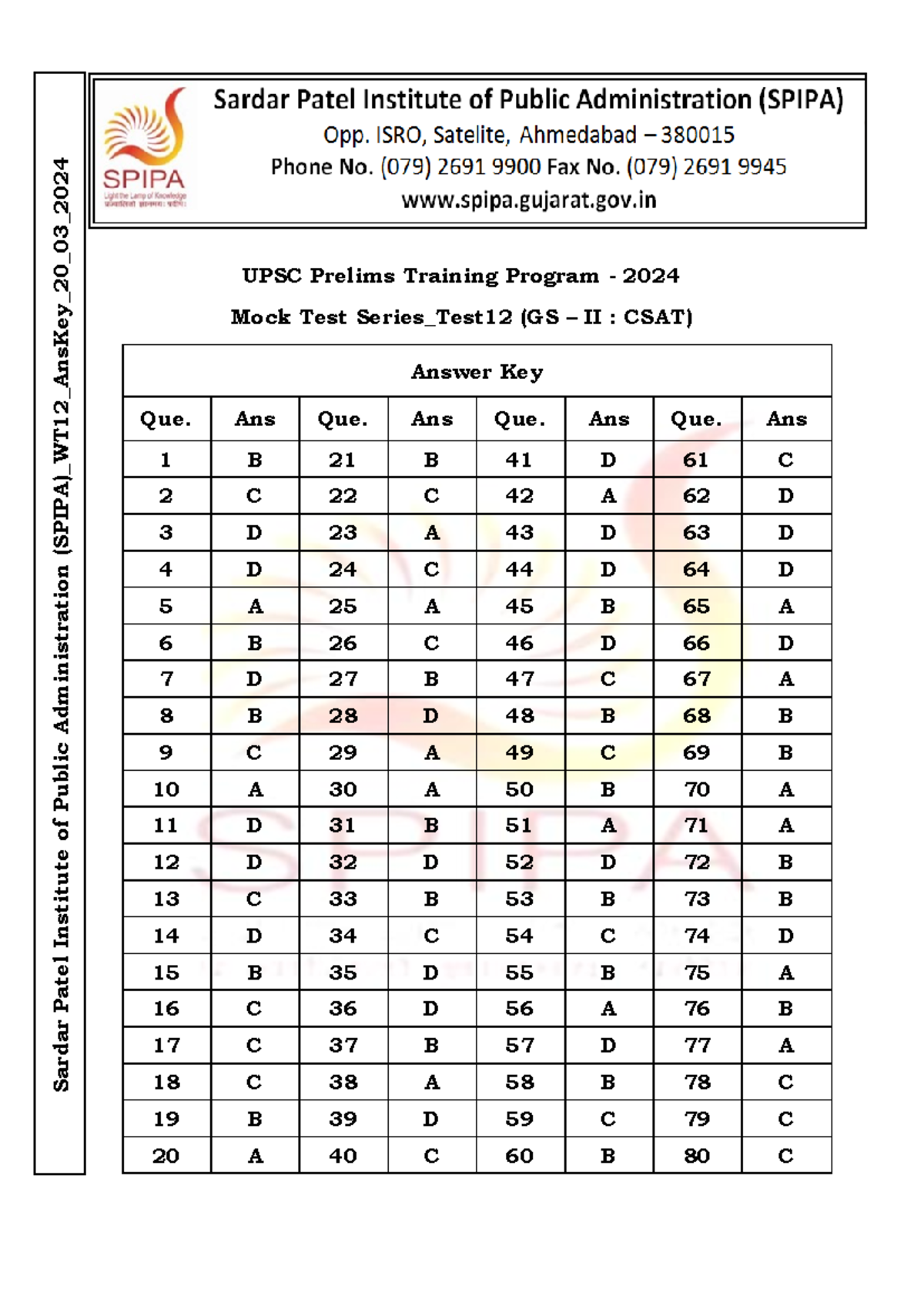 Answer Key - UPSC Prelims Training Program - 2024 Mock Test Series_Test ...