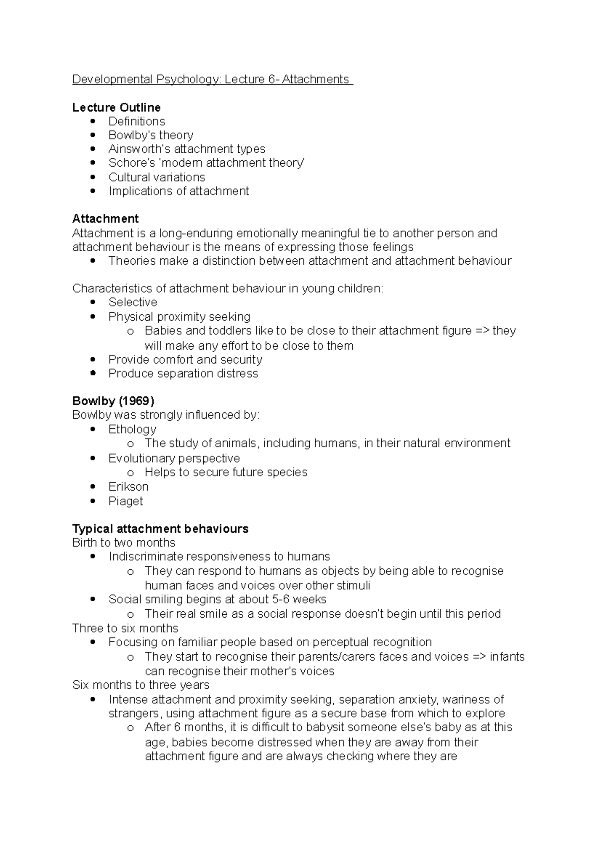 Lecture 6- Attachment - Developmental Psychology: Lecture 6 ...