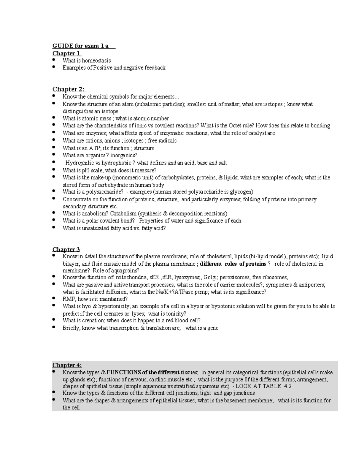 LC A & P 1-studyguide Exam 1a - GUIDE for exam 1 a Chapter 1 What is ...