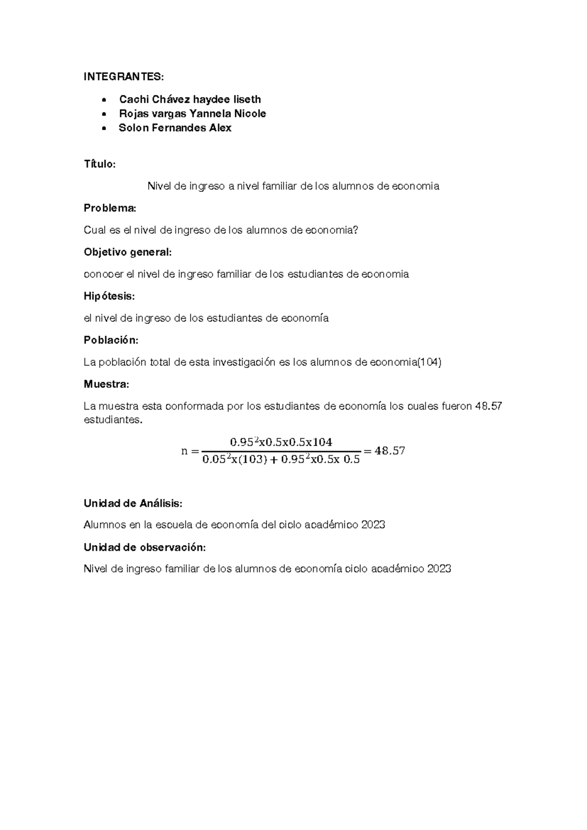 Trabajo de estadistica - INTEGRANTES: Cachi Chávez haydee liseth Rojas ...