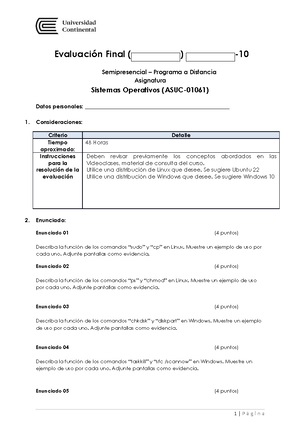 Evaluación Final Sistemas Operativos 2023-10B - Evaluación Final ( ) - 10 Semipresencial ...