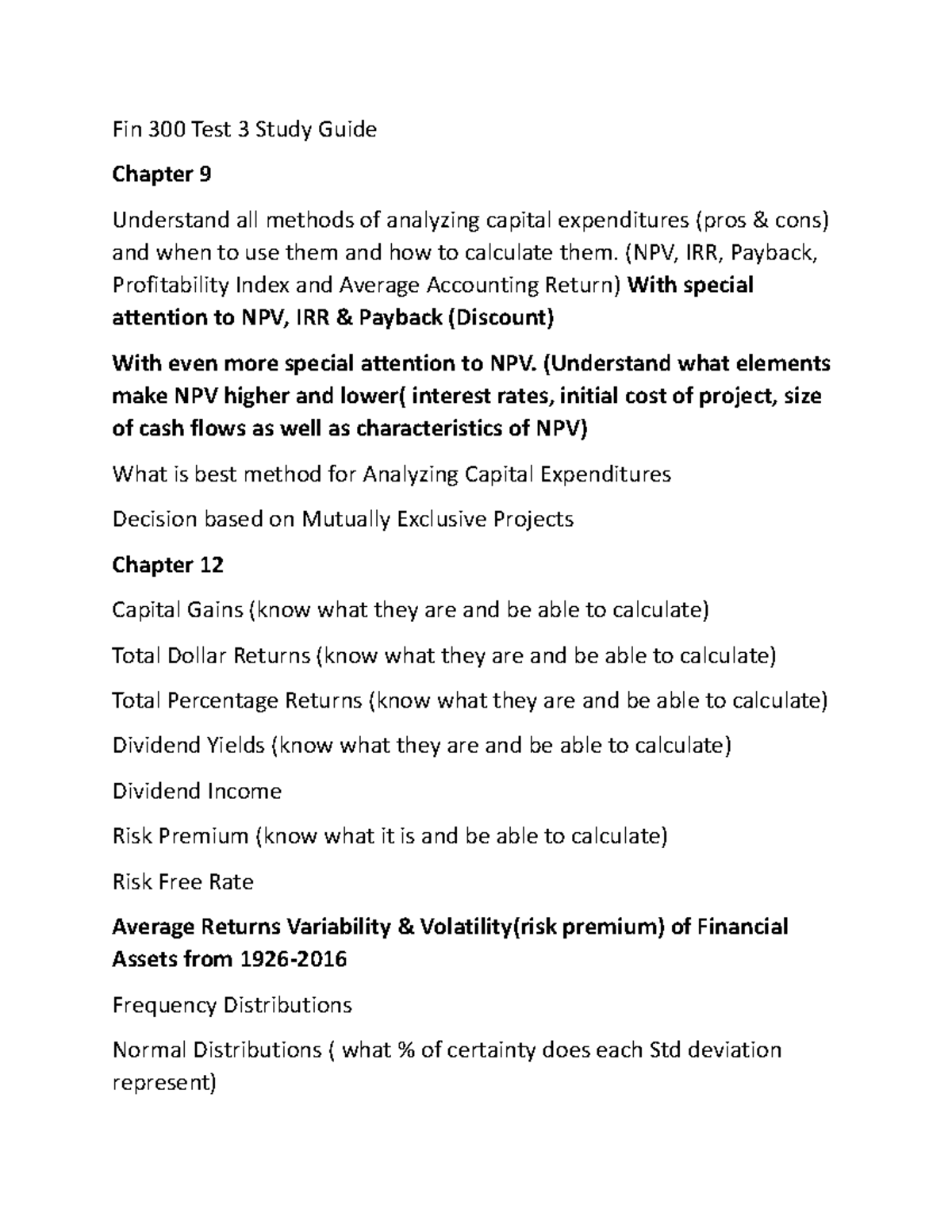 Fin 300 Test 3 Study Guide - Fin 300 Test 3 Study Guide Chapter 9 ...