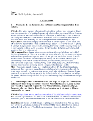 MCOL Health Psychology SI #1 Summer Term 2023 - PSY Health Psychology ...