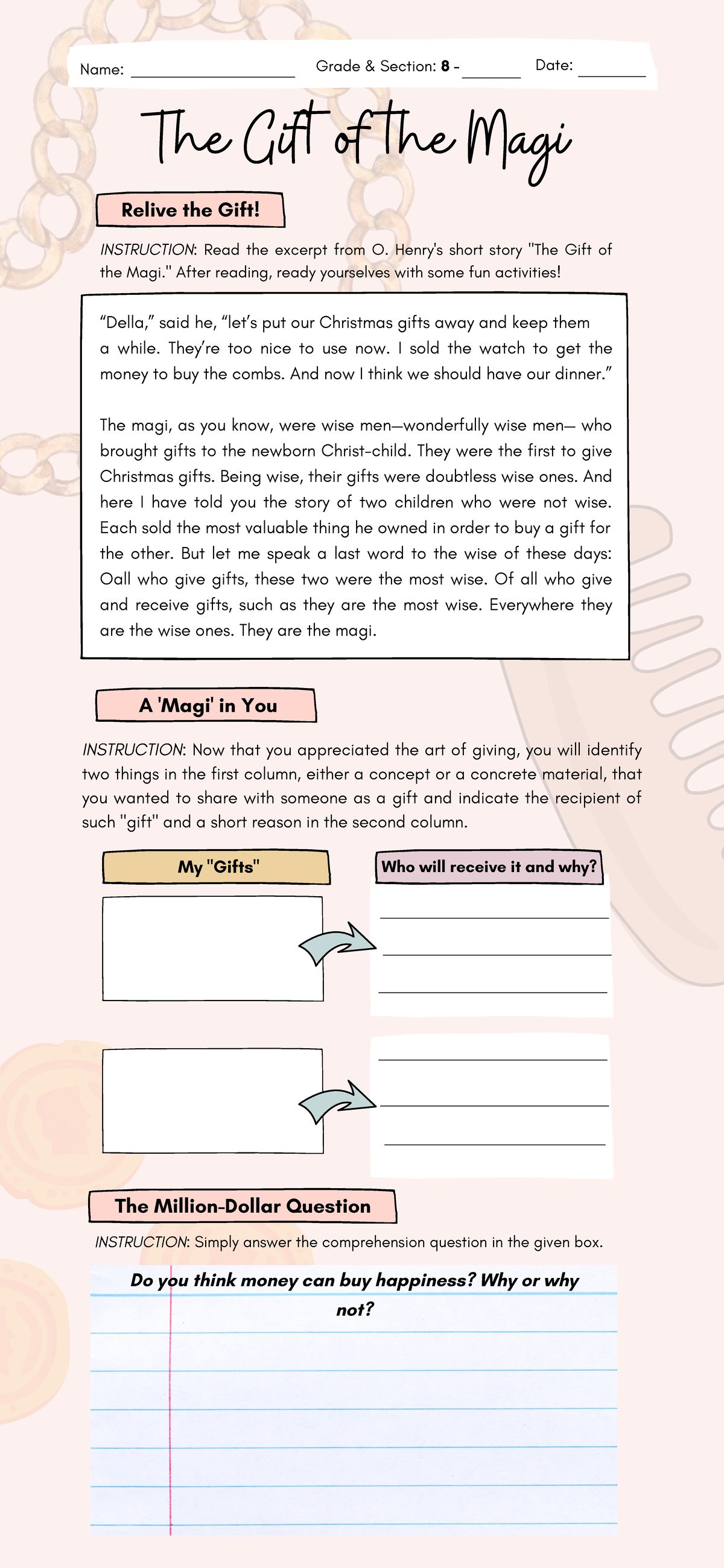 Moron Final REQ ELT9 - Name: Date: The Gift of the Magi Relive the Gift ...