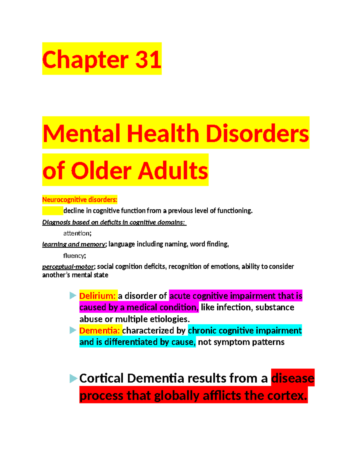 Chapter 31 exam 4 ppt notes 330 - Chapter 31 Mental Health Disorders of ...