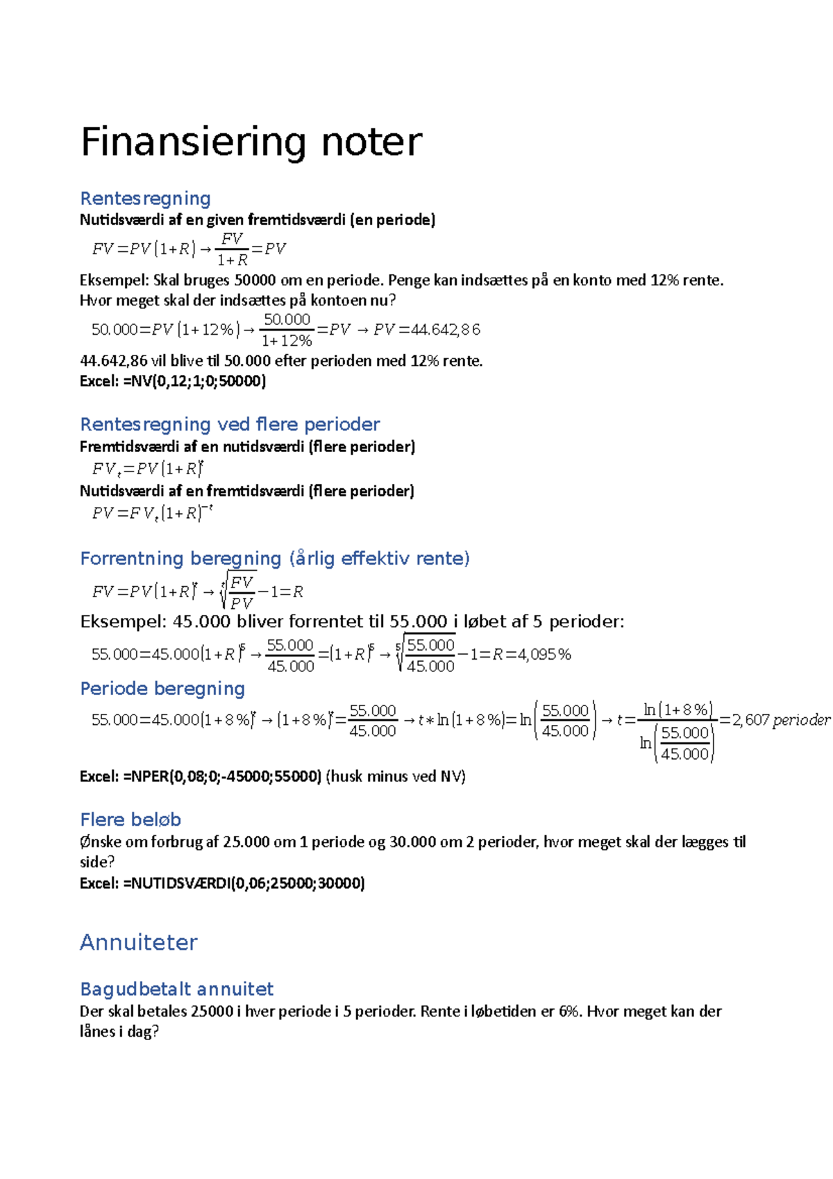 Finansiering noter - Finansiering noter Rentesregning Nutidsværdi af en ...