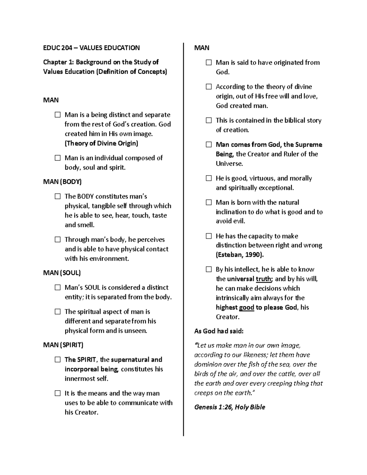 Values Ed. Chapter 1 - Ethics - EDUC 204 – VALUES EDUCATION Chapter 1 ...