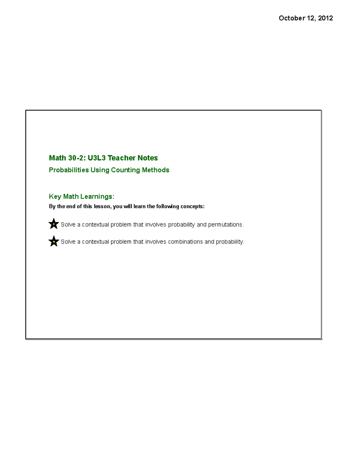 M30 2 U3l3 Lesson Enfnfsdf Math 30 2 U 3 L 3 Teacher Notes