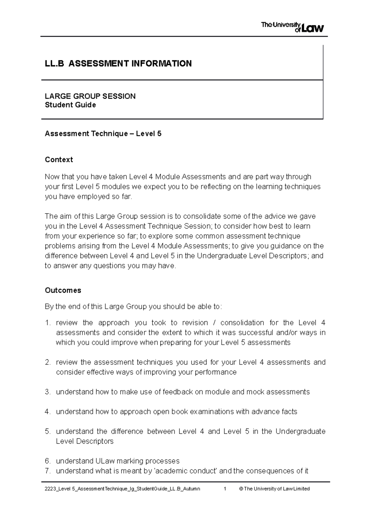 2223 Level 5 Assessment Technique lg Student Guide LLB - LL ASSESSMENT ...
