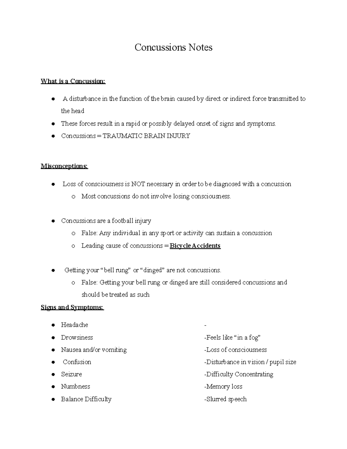 Kamaria Johnson - Concussion notes - Concussions Notes What is a ...