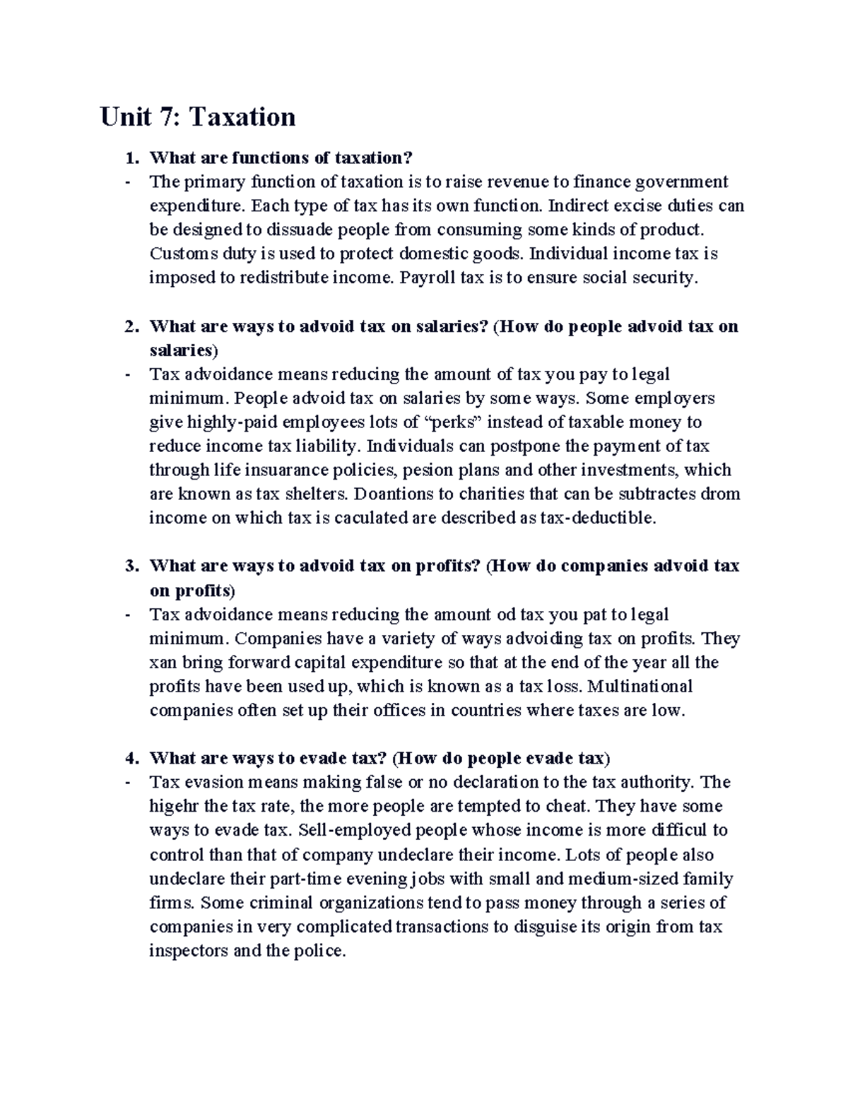 Tiếng anh chuyên ngành 2 - Unit 7: Taxation 1. What are functions of ...