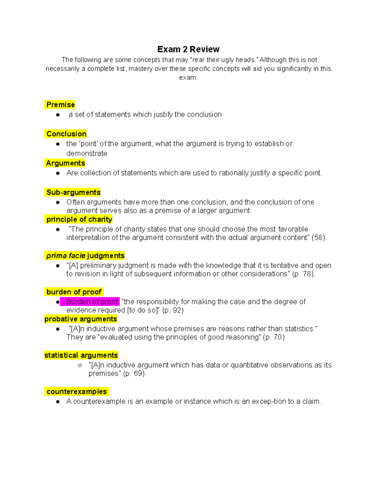 Exam #2 Review PHIL 2303 Critical Thinking - Exam 2 Review The following are some concepts that ...