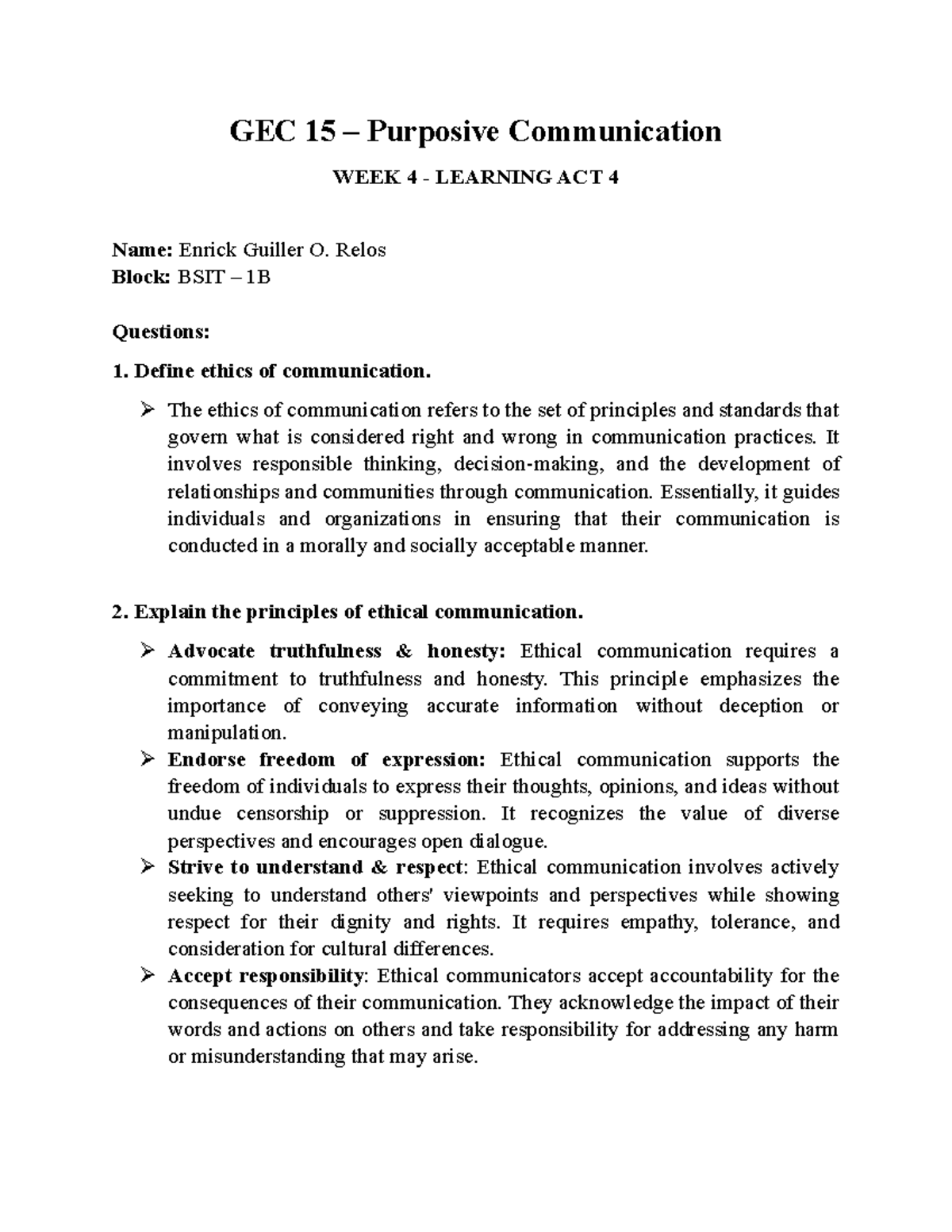 WEEK 4 - Learning ACT 4 - GEC 15 – Purposive Communication WEEK 4 ...