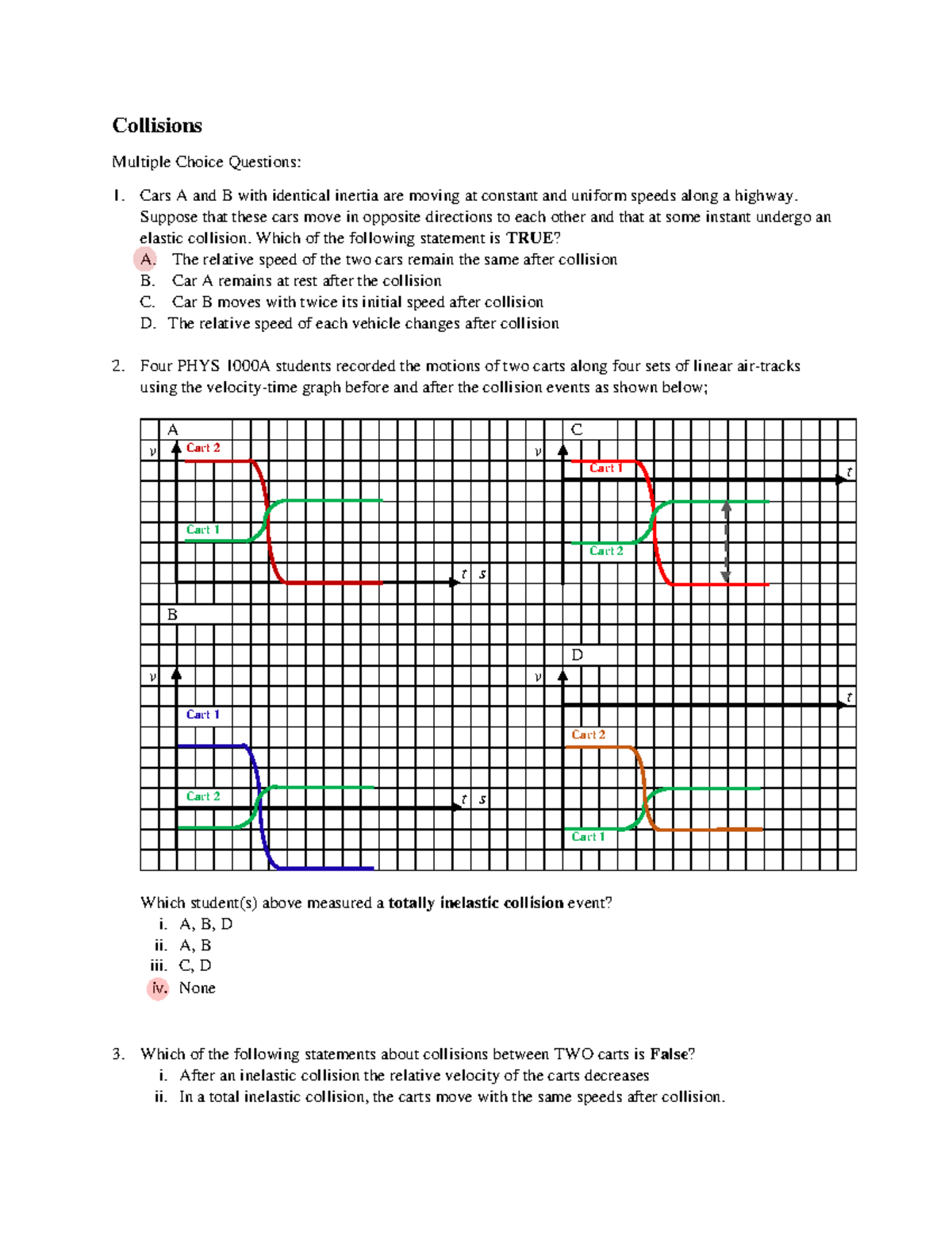 Tutorial Solutions - Chapter 5 - Collisions Multiple Choice Questions ...