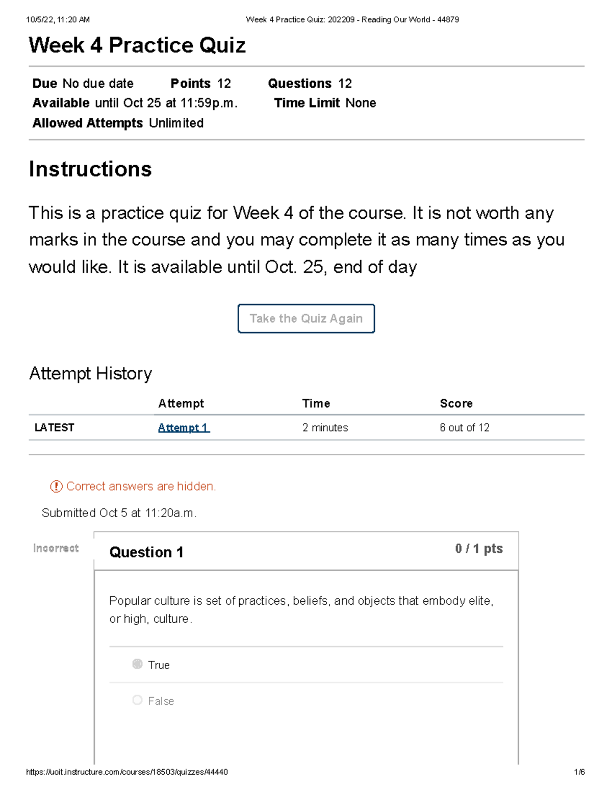 Week 4 Practice Quiz 202209 - Reading Our World - 44879 - Week 4 ...
