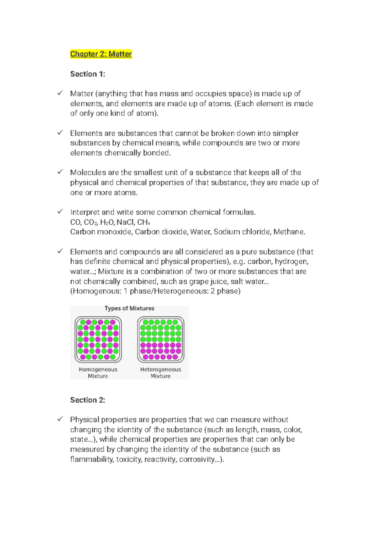 Chapter 2 - Matters - Chapter 2: Matter Section 1: Matter (anything ...