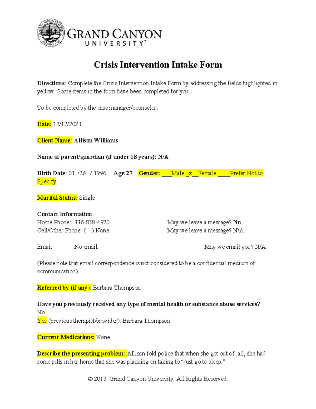 PCN255 - Case Management - Crisis Intervention Intake Form Directions ...