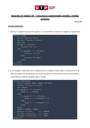 Separata de trabajo 07 – Estructuras condicionales múltiples - Elabore ...