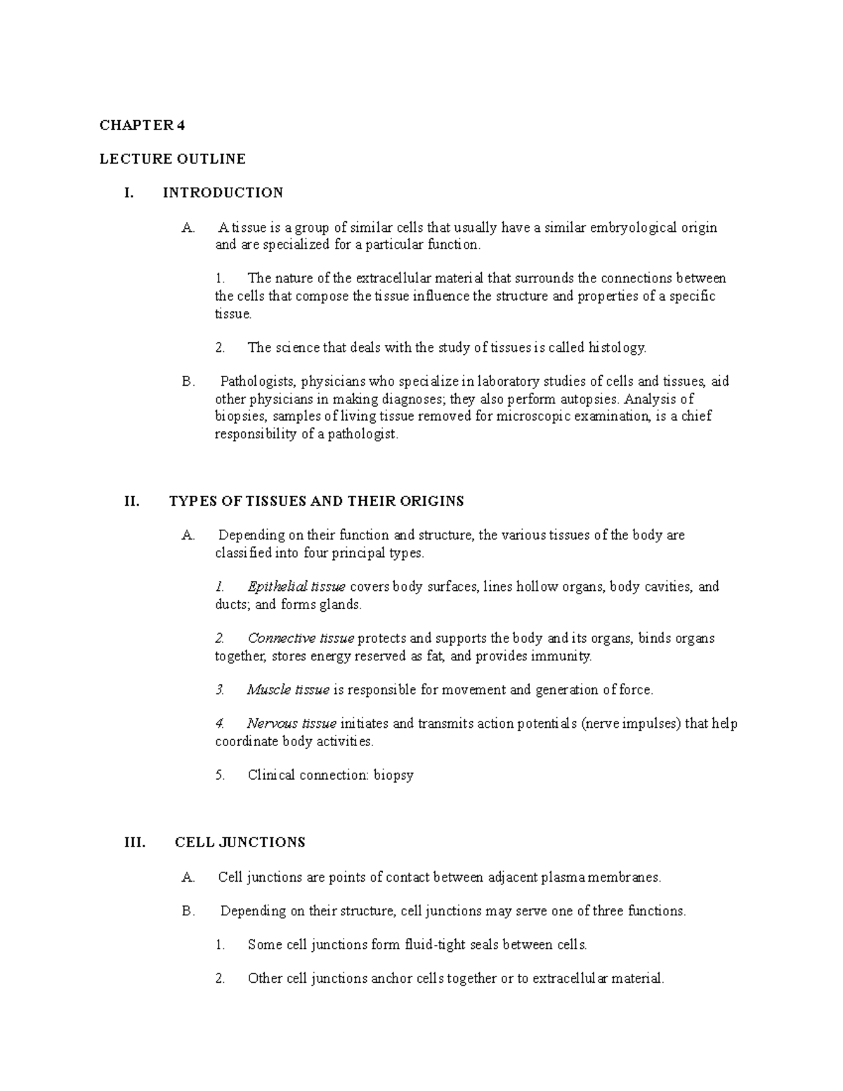 Anatomy AND Physiology Chapter 4 - CHAPTER 4 LECTURE OUTLINE I ...