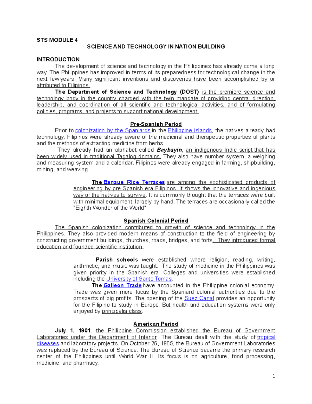 STS Module 4 - None - STS MODULE 4 SCIENCE AND TECHNOLOGY IN NATION BUILDING INTRODUCTION The ...