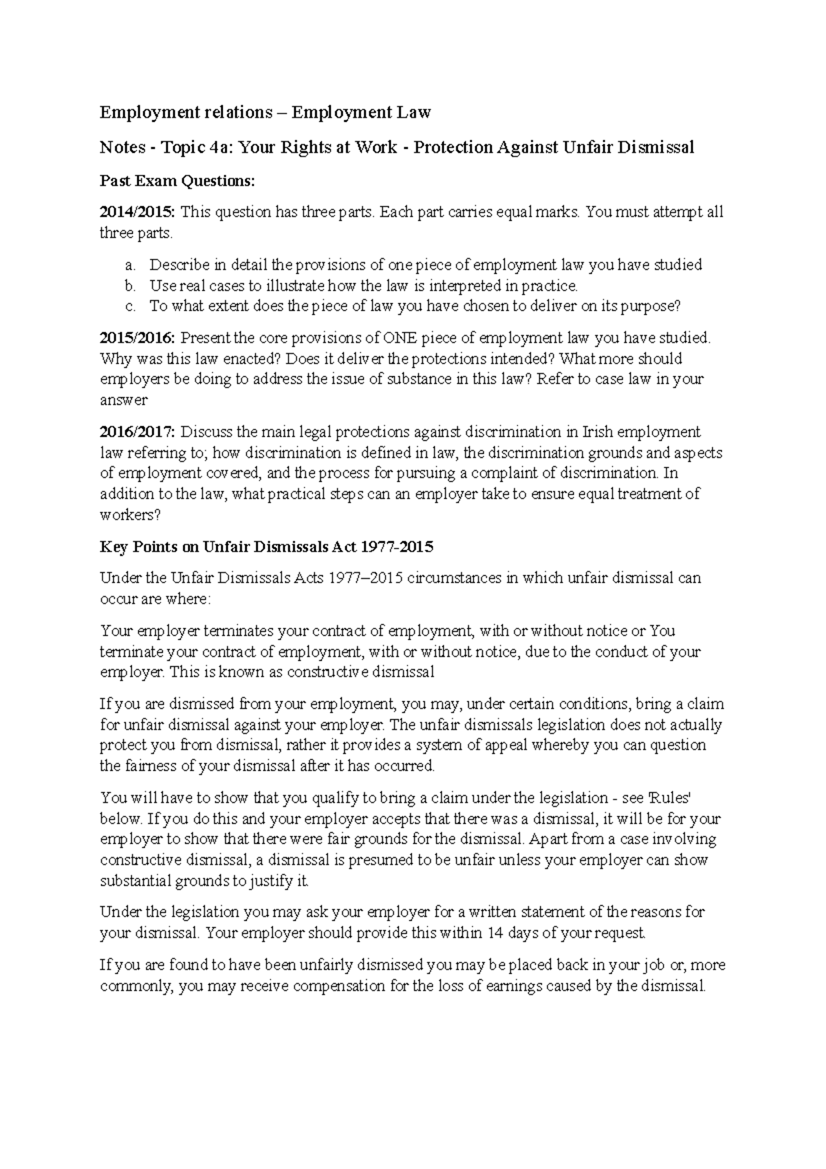 General Employment Law Notes - Employment relations – Employment Law ...