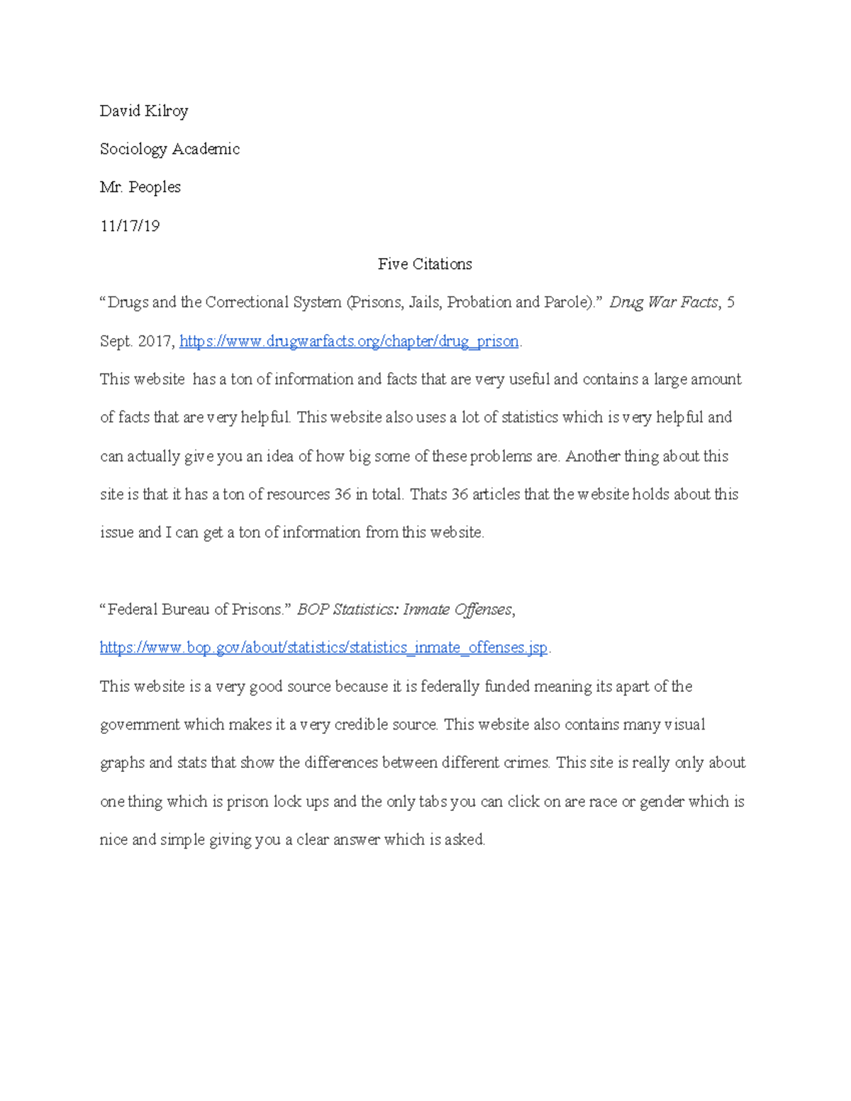 Copyof 5citations 1 - David Kilroy Sociology Academic Mr. Peoples 11/17 ...