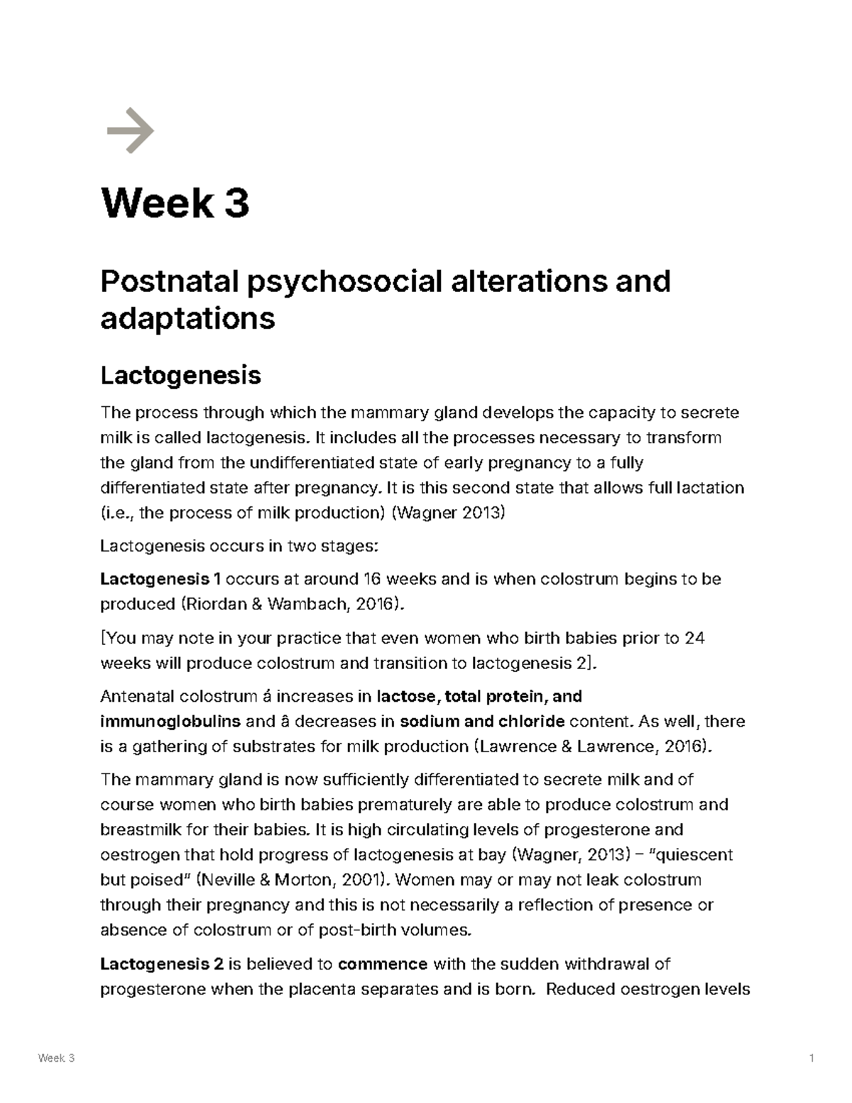WEEK 3 - Postnatal psychosocial alterations and adaptations - Week 3 Postnatal psychosocial ...