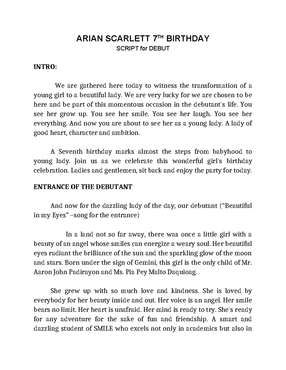 Arian Scarlett - Birthday Script - ARIAN SCARLETT 7 TH BIRTHDAY SCRIPT ...
