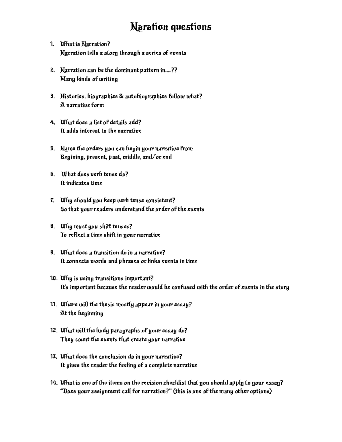 Narration Assigment - Naration questions What is Narration? Narration ...